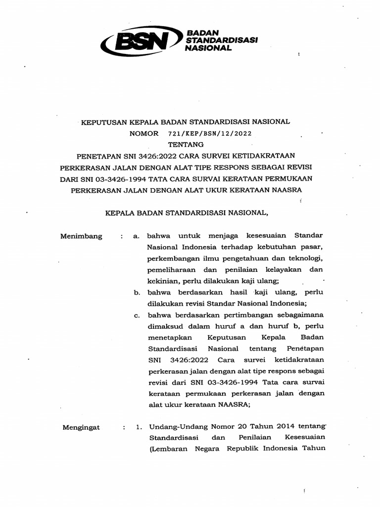 Penetapan SNI 3426:2022 Perkerasan Jalan | PDF