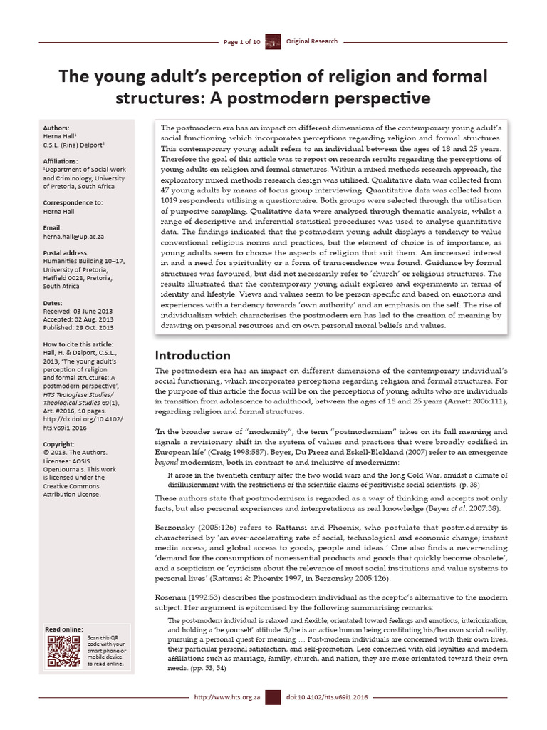 The Young Adults Perception of Religion and Forma | PDF | Quantitative ...