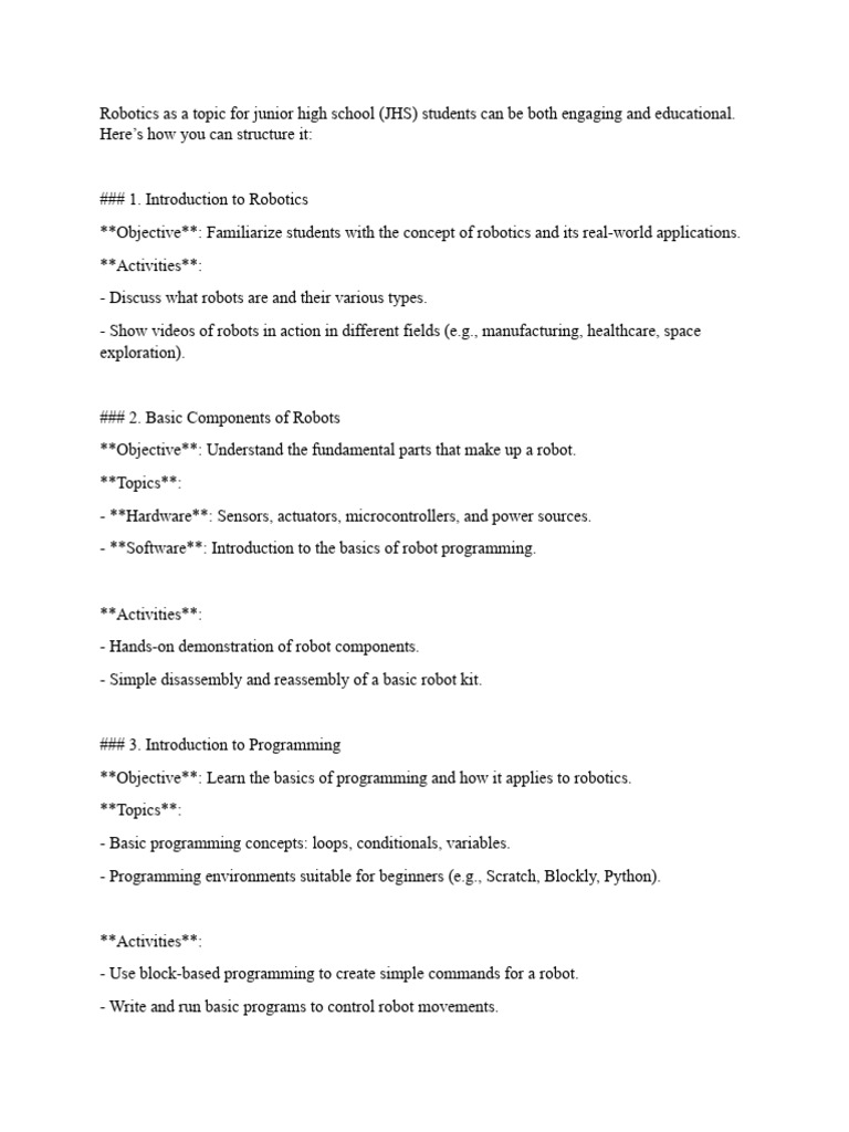 Robotics As A Topic For Junior High School | PDF | Robotics | Robot