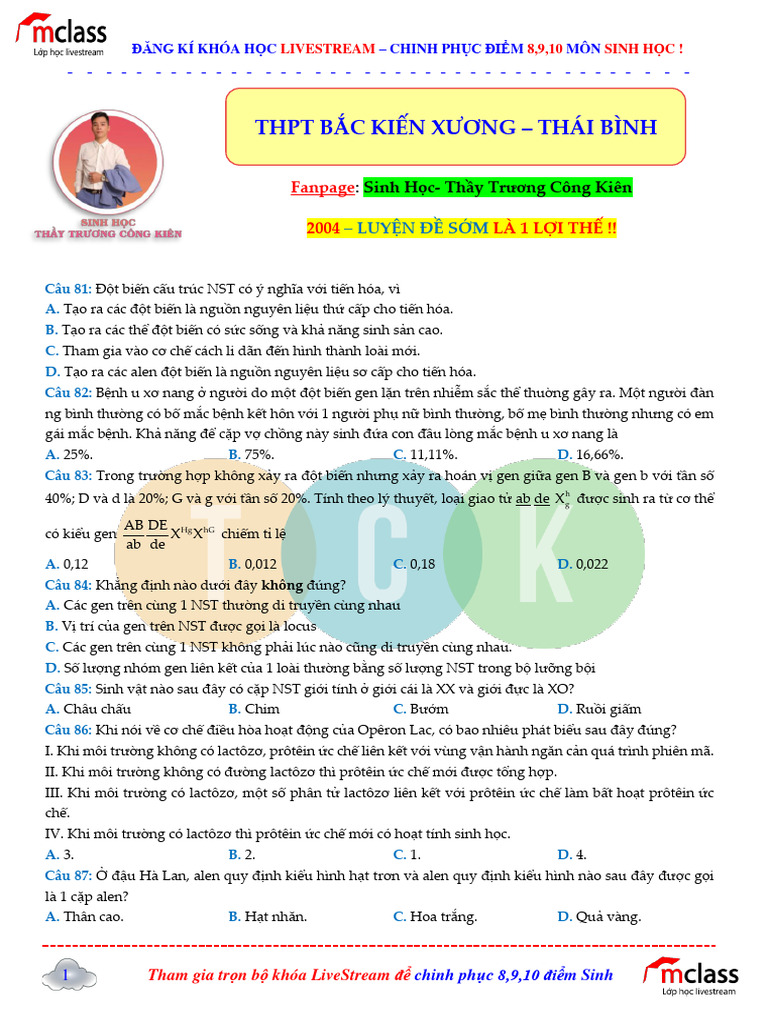 THPT Bắc Kiến Xương Thái Bình Thầy TCK | PDF