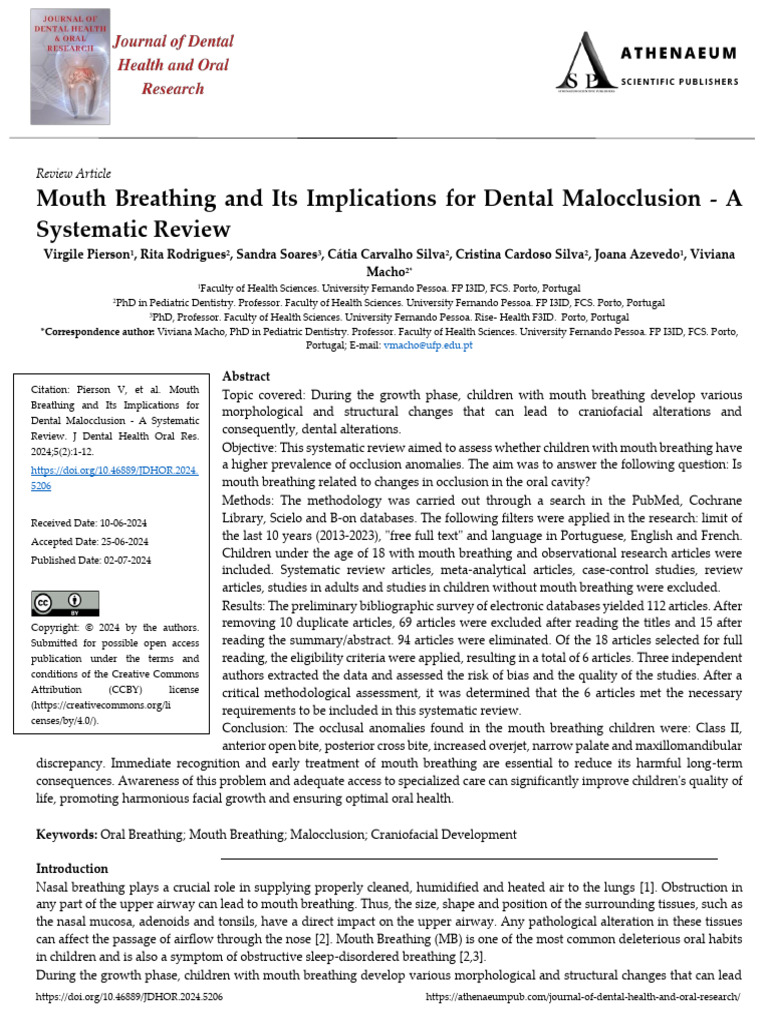 Mouth Breathing And Its Implications For Dental Malocclusion A