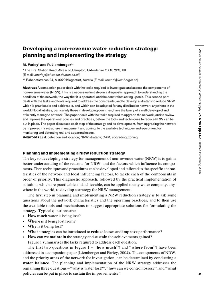 Developing a Non Revenue Water Reduction Strategy | PDF | Flow Measurement
