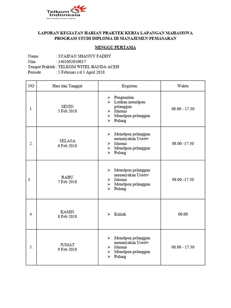 Laporan Harian Magang Telkom | PDF