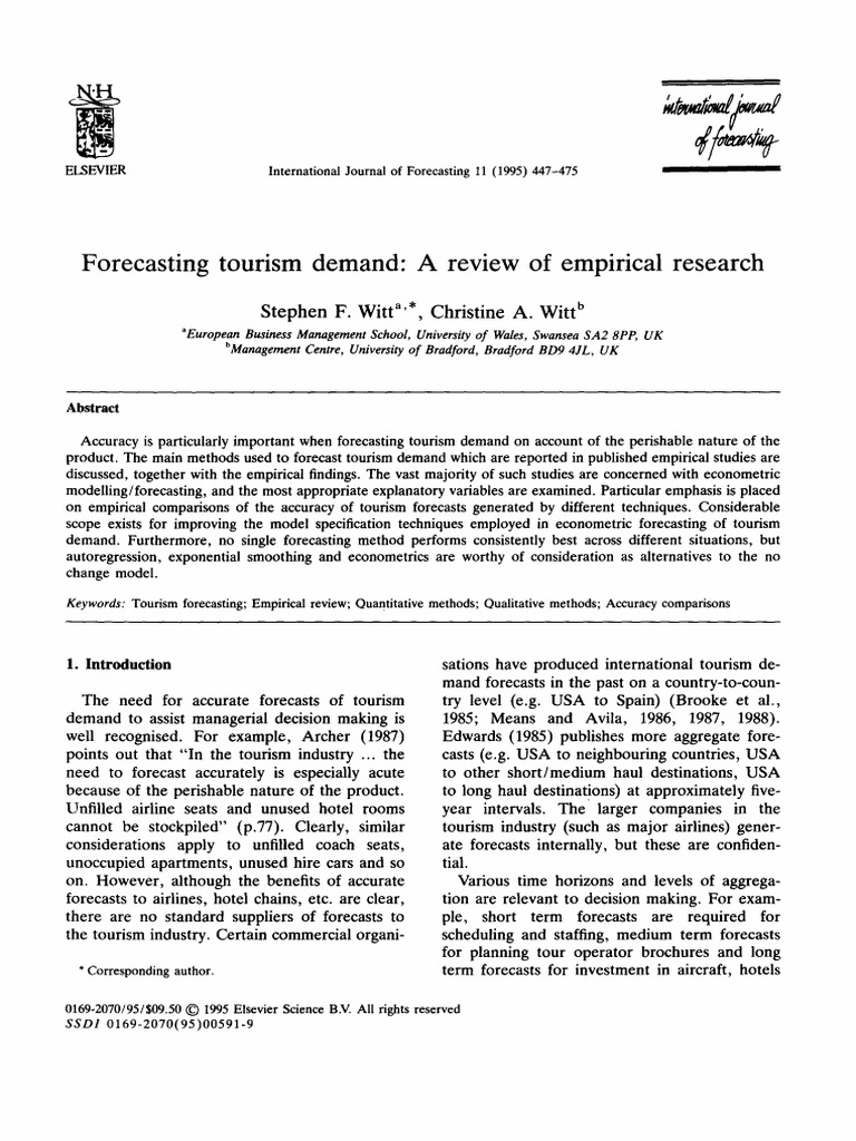 Forecasting Tourism Demand Pdf Forecasting Econometrics