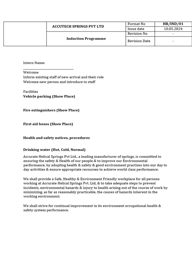 Induction Training Form | PDF | Occupational Safety And Health | Safety