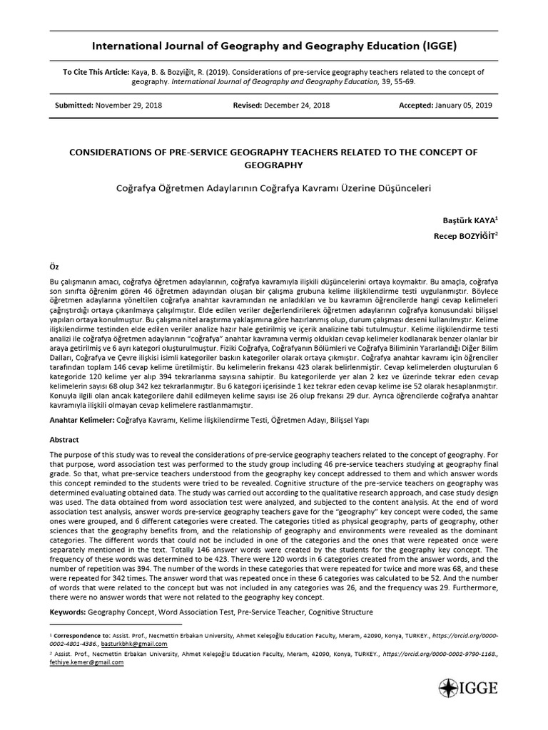Cografya Ogretmen Adaylarinin Cografya K | PDF