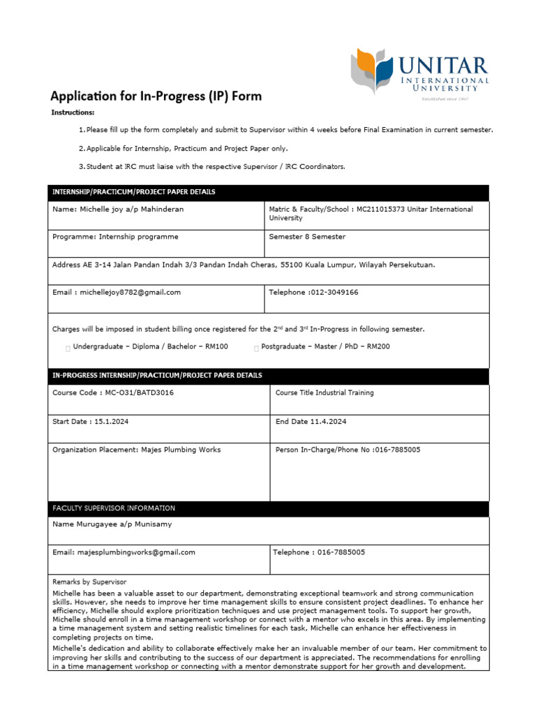 Application For In-Progress (IP) Form Ver.01 | PDF | Educational Stages