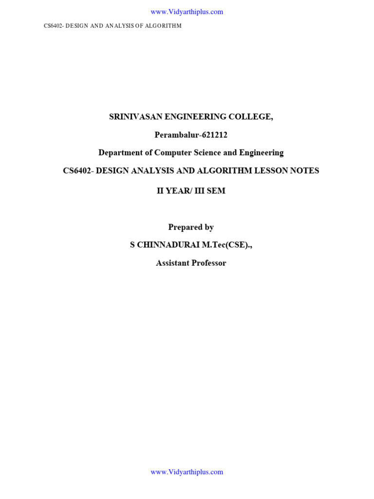 Cs6402 Daa - Unit I - 5 Notes | PDF | Algorithms | Computer Programming