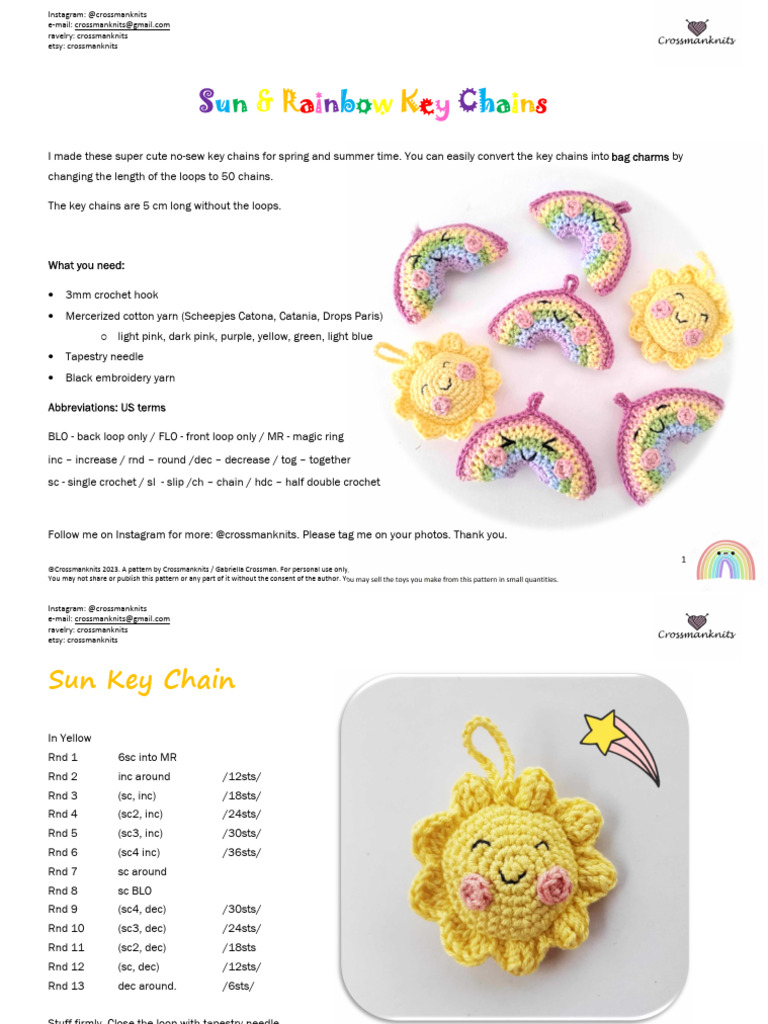 Sun & Rainbow Key Chains Crochet Pattern | PDF | Crochet | Crafts