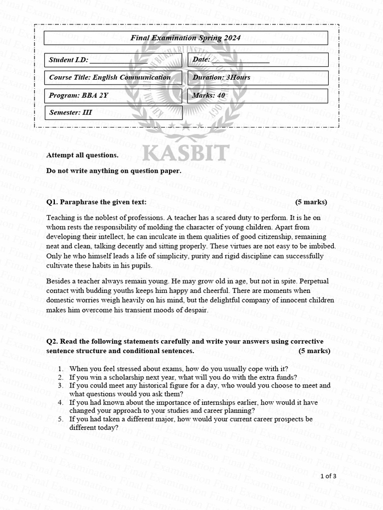 Final Exam Template A | PDF