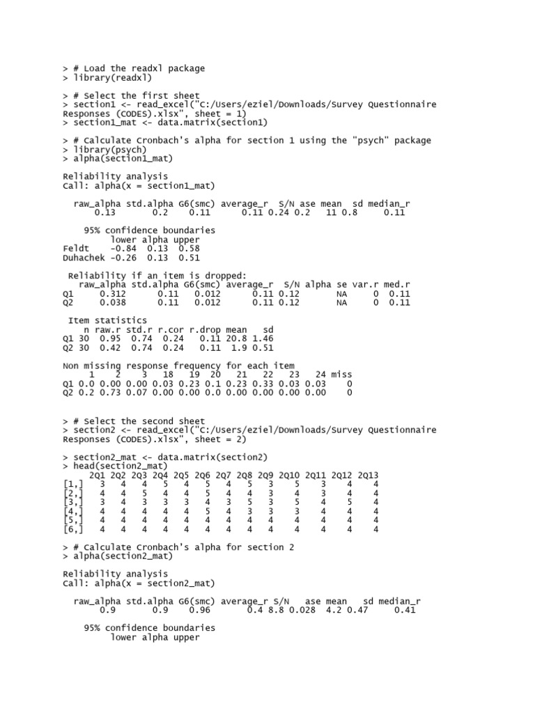 Cronbachs Alpha Code | PDF | Cronbach's Alpha | Research Methods