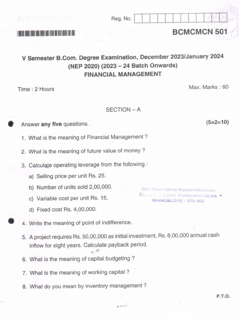 BCOM V Semester Financial Management NEP Jan 2024 | PDF