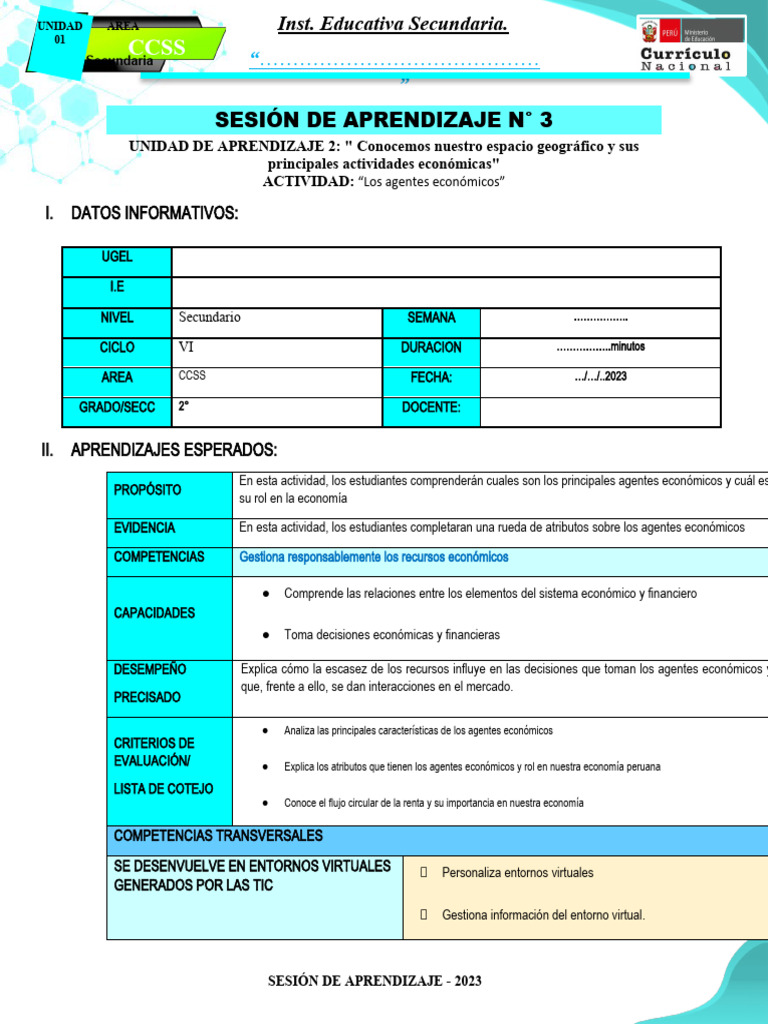 SESION CCSS 2° SEC-SEMANA 03 UNI. 2 | PDF | Aprendizaje | Evaluación