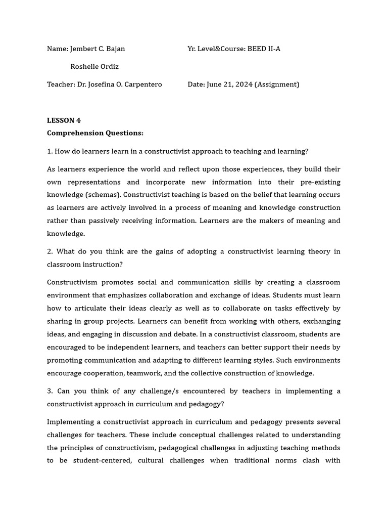 Lesson-4-MTB-MLE (AutoRecovered) | PDF | Constructivism (Philosophy Of Education) | Learning