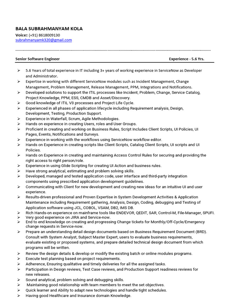 BALA SUBRAHMANYAM KOLA Resume | PDF | Software Development Process | World Wide Web
