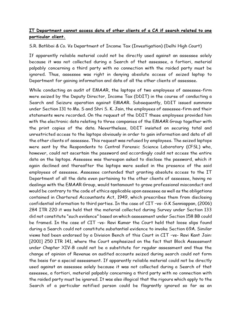 S.R. Batliboi & Co. Vs Department of Income Tax | PDF | Justice | Crime ...