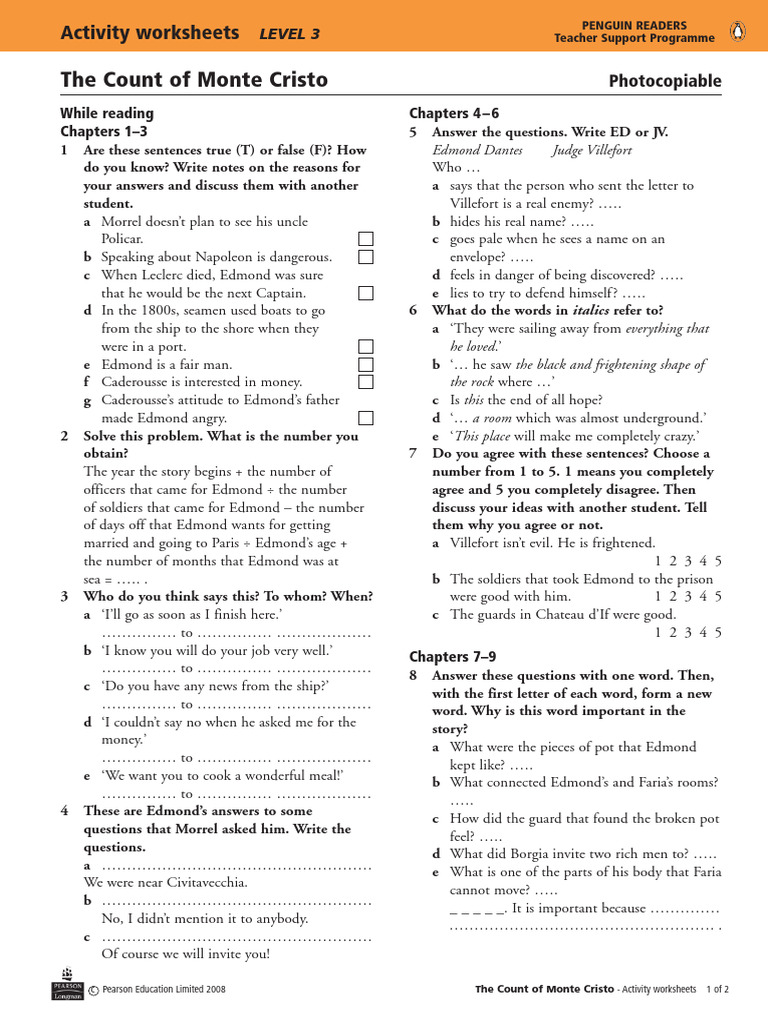 Worksheets Count of Monte Cristo | PDF | The Count Of Monte Cristo
