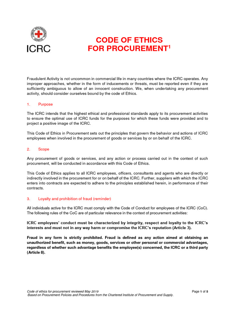 Code of Ethics for Procurement (1) | PDF | Procurement | Business Ethics