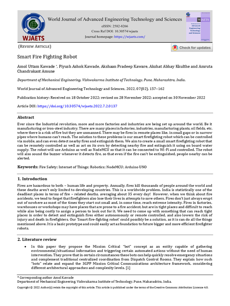 Smart Fire Fighting Robot | PDF | Arduino | Fires