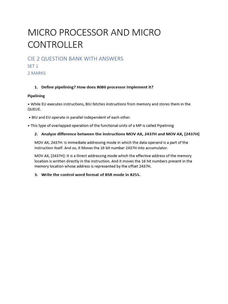 Micro Processor and Micro Controlle1 | PDF | Computer Data | Central ...