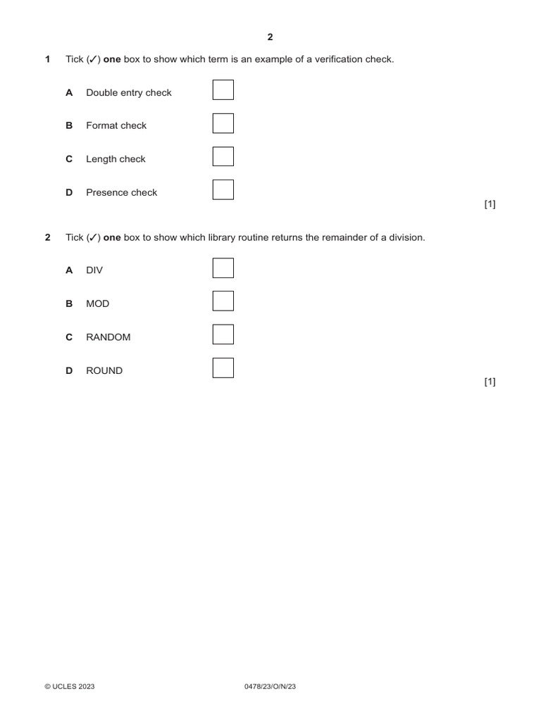 2 1 Tick (3) One Box To Show Which Term Is An Example of A Verification ...