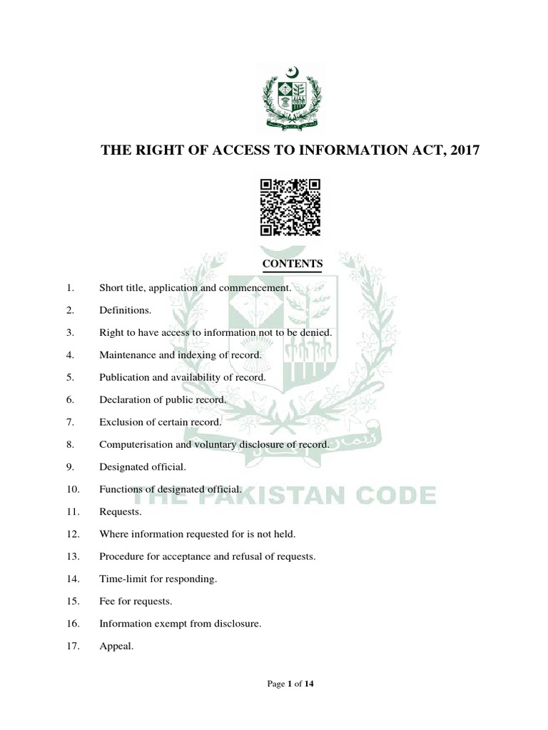 Right To Informaiton Act 2017 | PDF | Freedom Of Information Laws By ...
