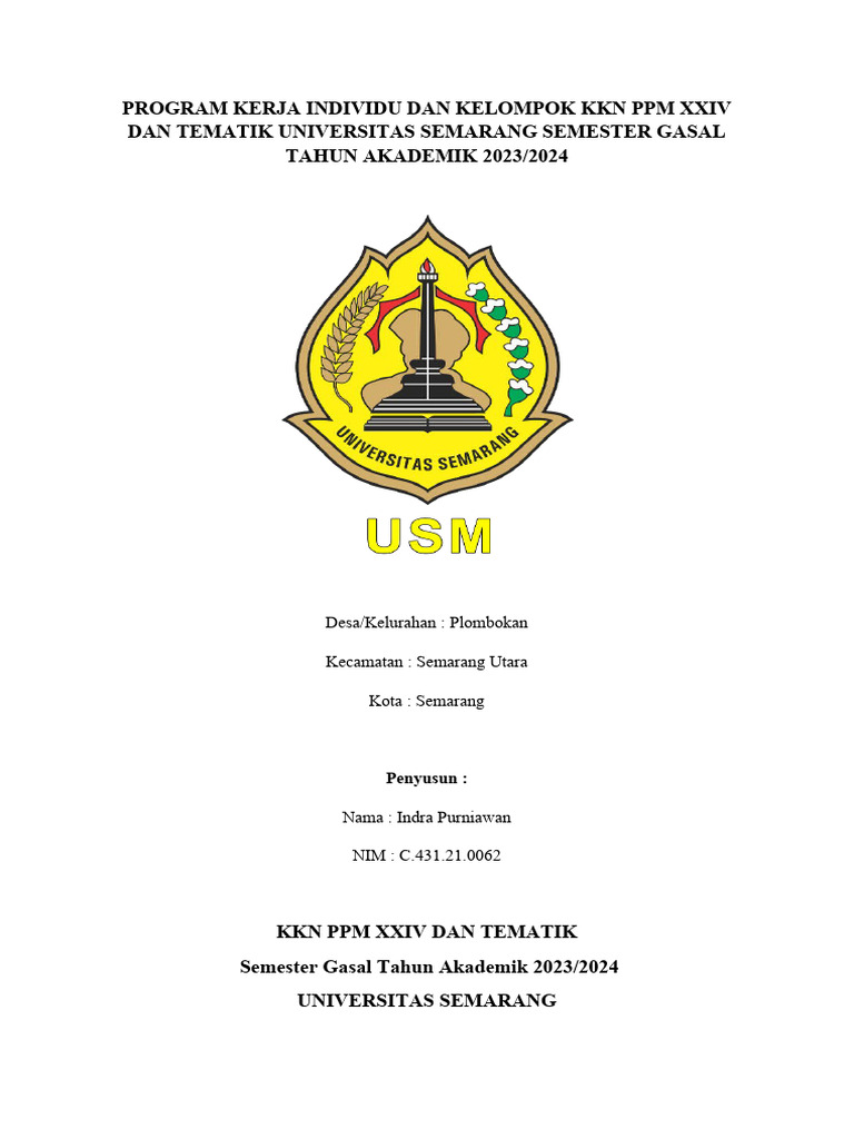 Program Kerja Individu Dan Kelompok KKN PPM Xxvi Dan Tematik Universitas Semarang Semester Gasal ...