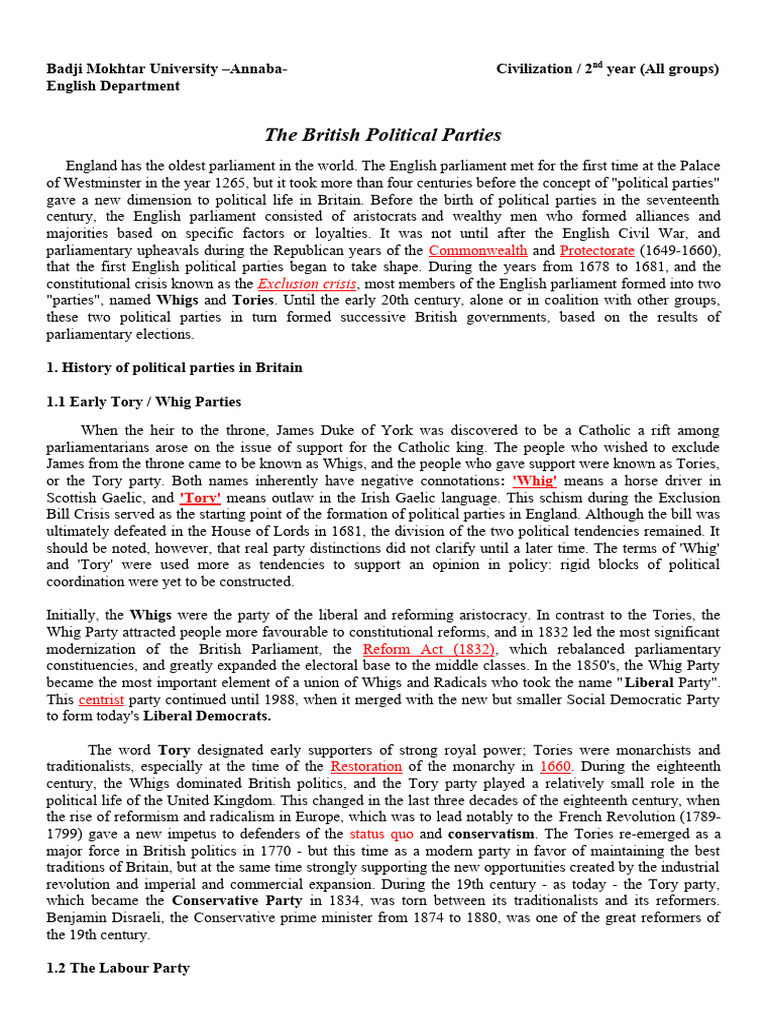 The British Political Parties | PDF | Labour Party (Uk) | Conservative ...