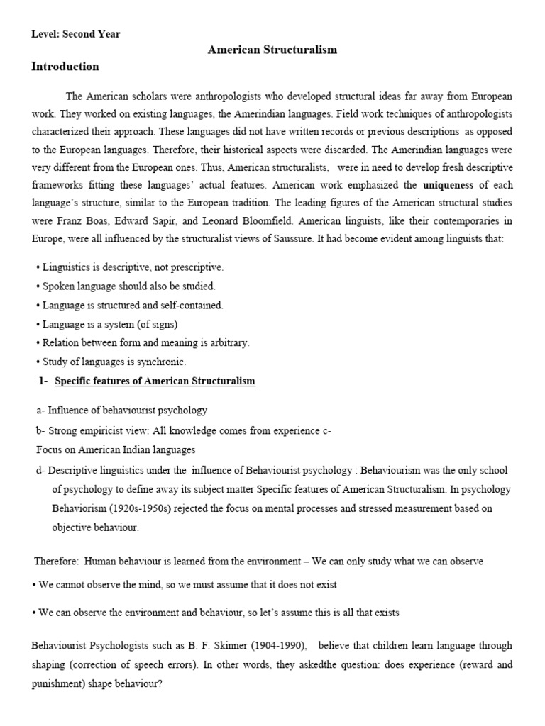 American Structuralism Overview | PDF | Linguistics | Psychology