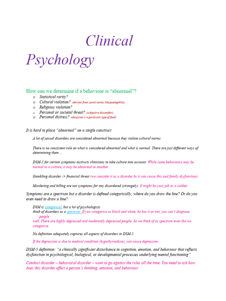 Clinical Psychology Notes 1 | PDF | Psychotherapy | Mental Disorder