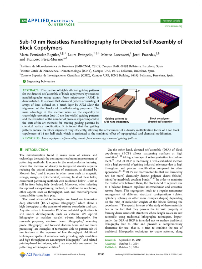 Sub 10 NM Resistless Nanolithography For | PDF | Atomic Force Microscopy | Photolithography