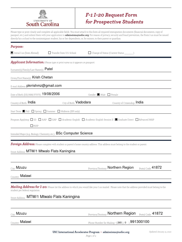 USC 18 Form I20 Request LR | PDF | Government And Personhood