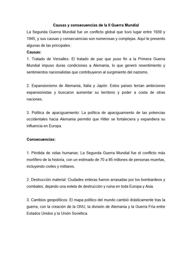 Causas y Concecuencias 2 Guerra Mundial | PDF | Historia