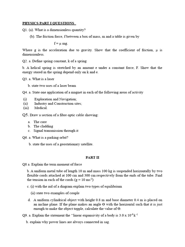 Physics Questions on Forces and Energy | PDF | Satellite | Force