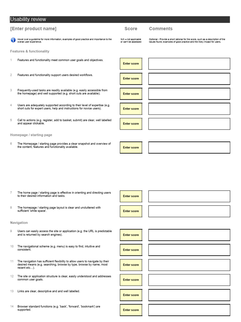 Usability Review Template | PDF | Usability | Information