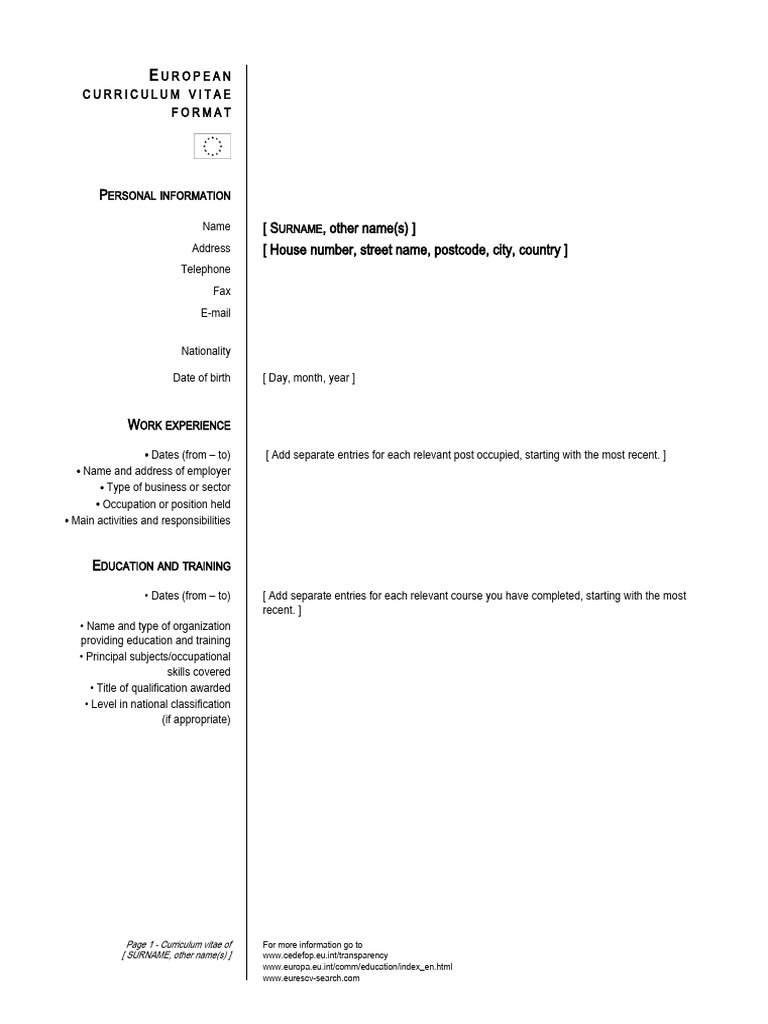 European Curriculum Vitae Template | PDF | Business | Art