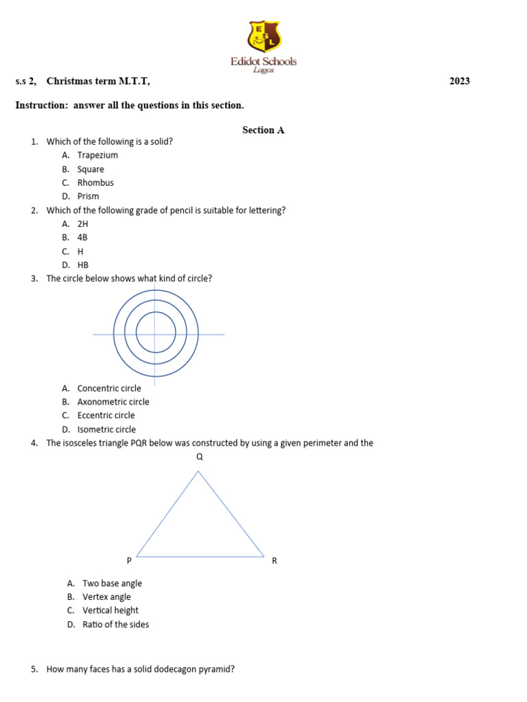 Technical Drawing Ss 2 First Term MTT | PDF | Triangle | Polytopes