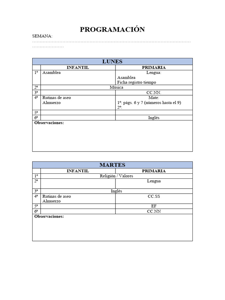 Plantilla Programación | PDF