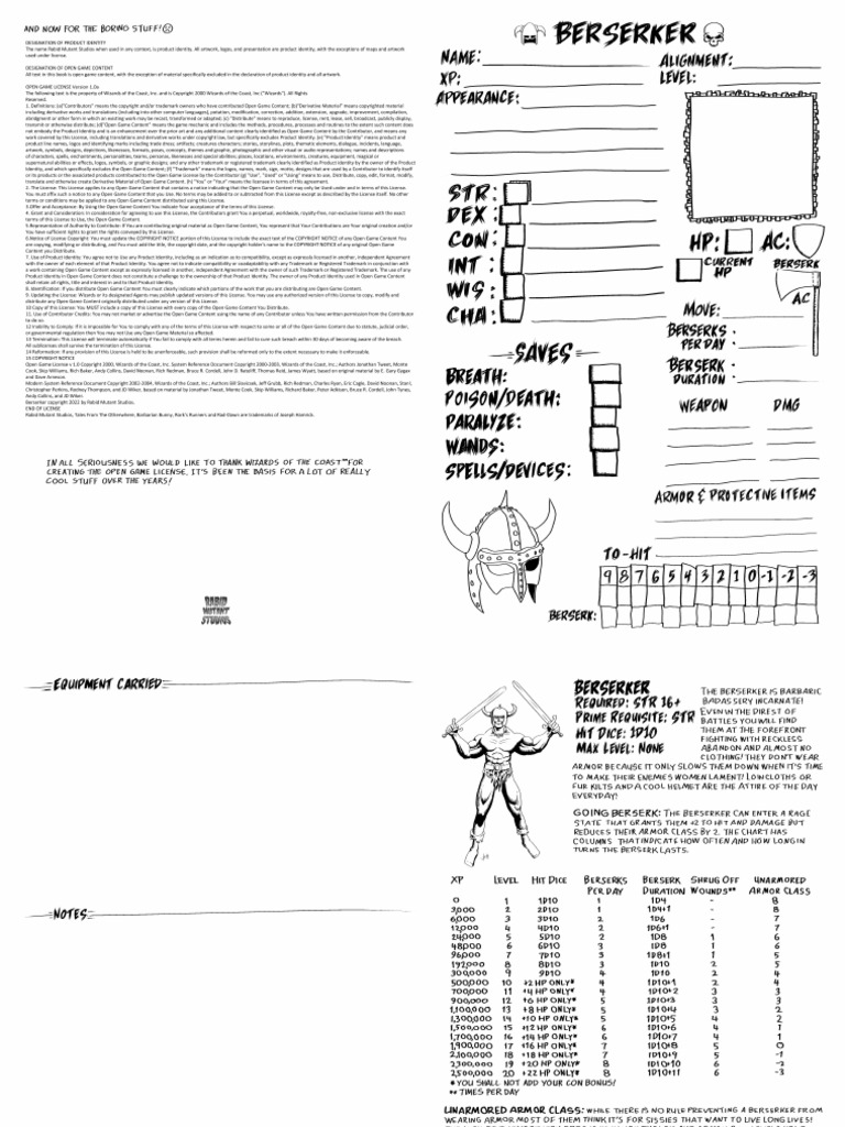 Berserker OSR | PDF