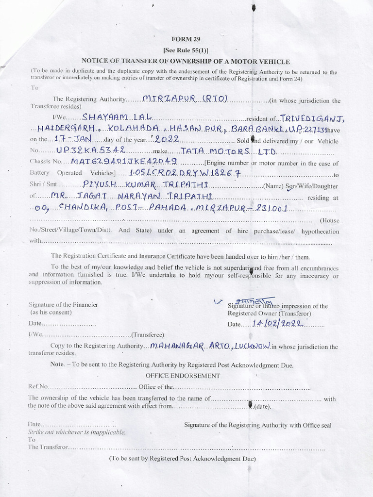 Vehicle Form 29-30 | PDF