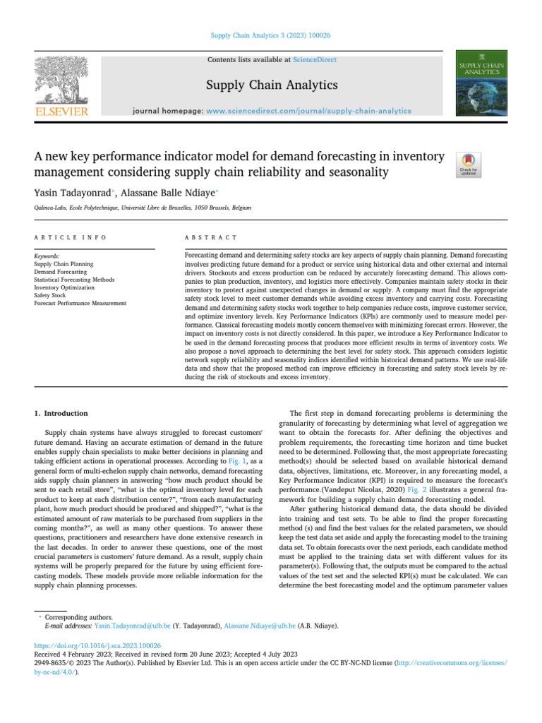 A new key performance indicator model for demand forecasting in inventory management considering ...