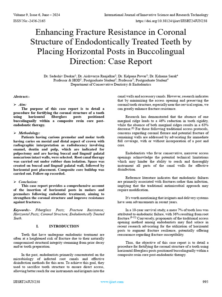 Enhancing Fracture Resistance in Coronal Structure of Endodontically ...