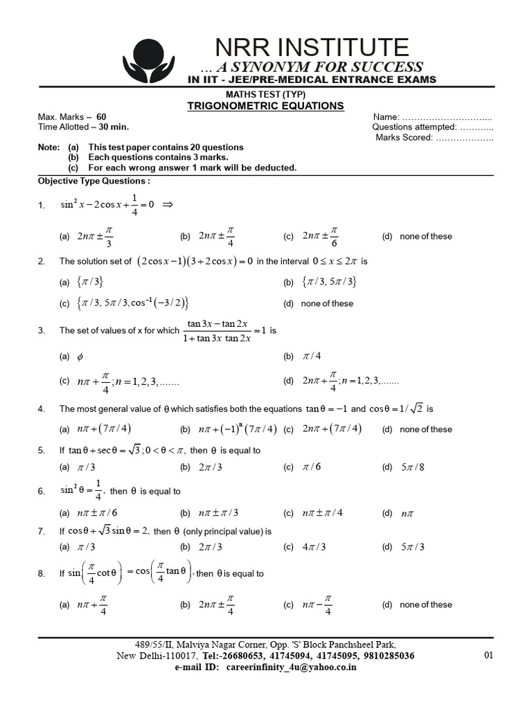 Trigonometric Eqns Assgnmnt 2 | PDF | Equations | Trigonometric Functions