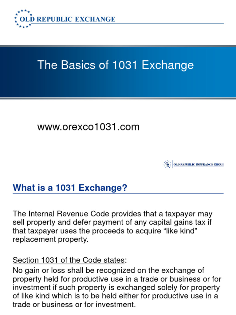 1031 Exchange Basics PowerPoint UPDATED | PDF | Taxes | Economies
