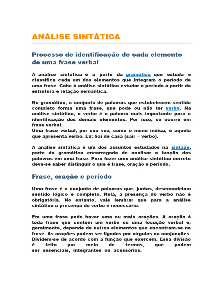 ANÁLISE SINTÁTICA 2º ano | PDF | Assunto (gramática) | Sintaxe