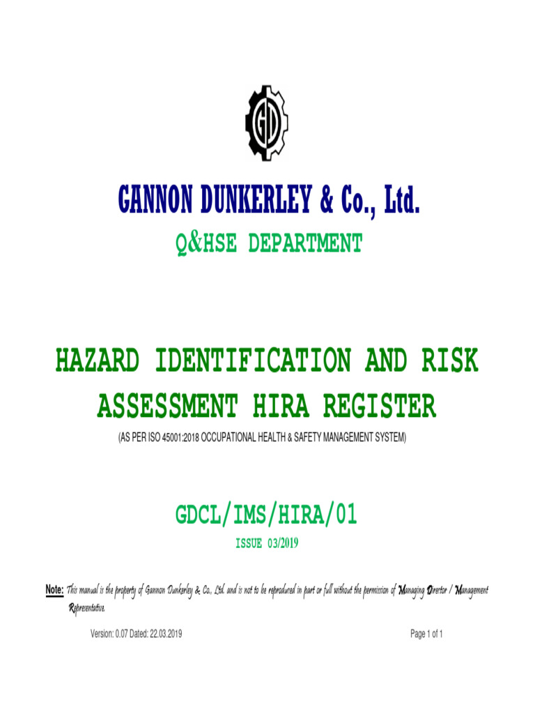 09 GDCL Hira Register Dated 22 March 2019 | PDF | Risk | Hazards