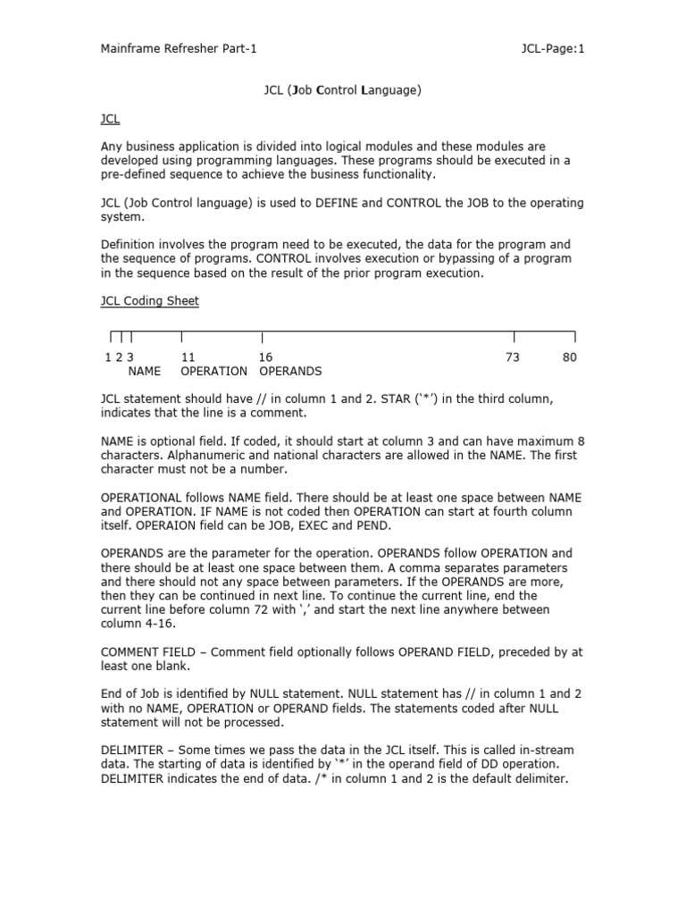 Mainframe JCL Referesher | PDF | System Software | Operating System Families