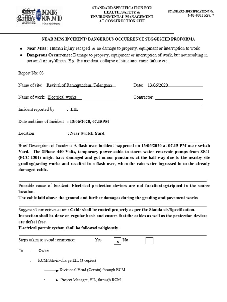 Near Miss Report: Electrical Flashover Incident | PDF