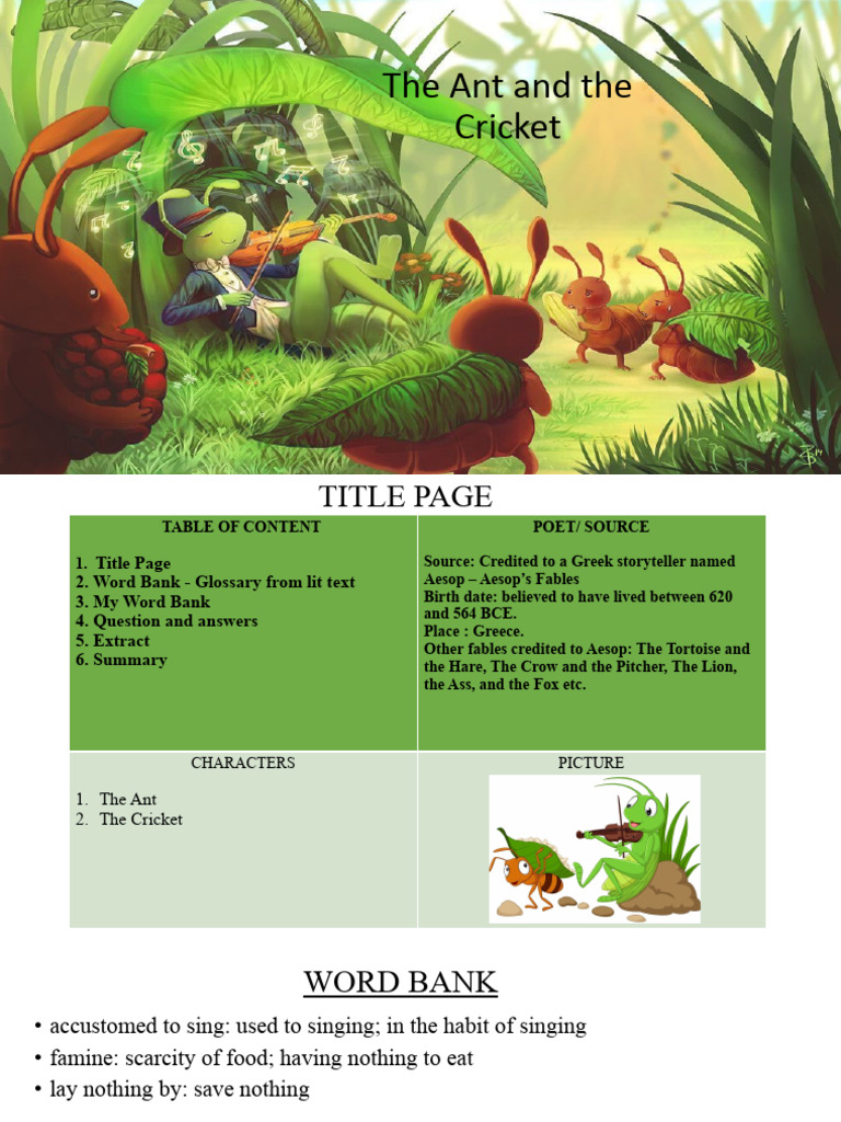 The Ant and The Cricket Notes | PDF