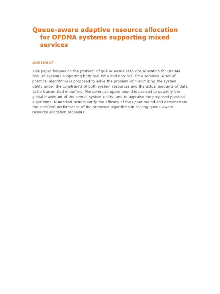 Queue-Aware Adaptive Resource Allocation For OFDMA Systems Supporting Mixed Services | PDF ...